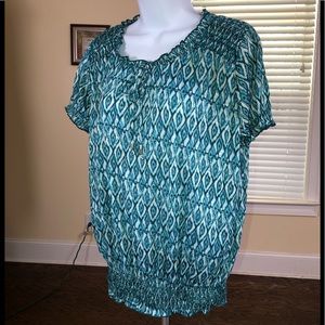 Tops | New Teal Gem Turquoise White Printed Womens Top | Poshmark